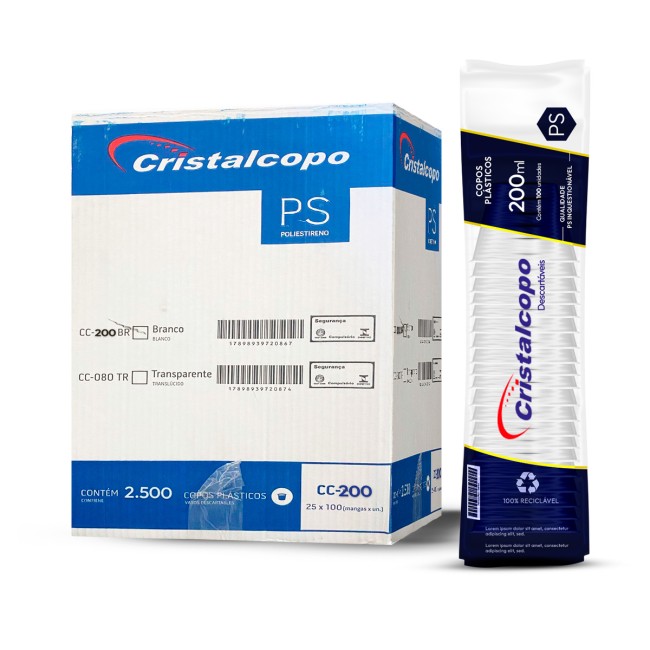 COPO 200 ML DESCARTÁVEL BRANCO CRISTALCOPO C/2500
